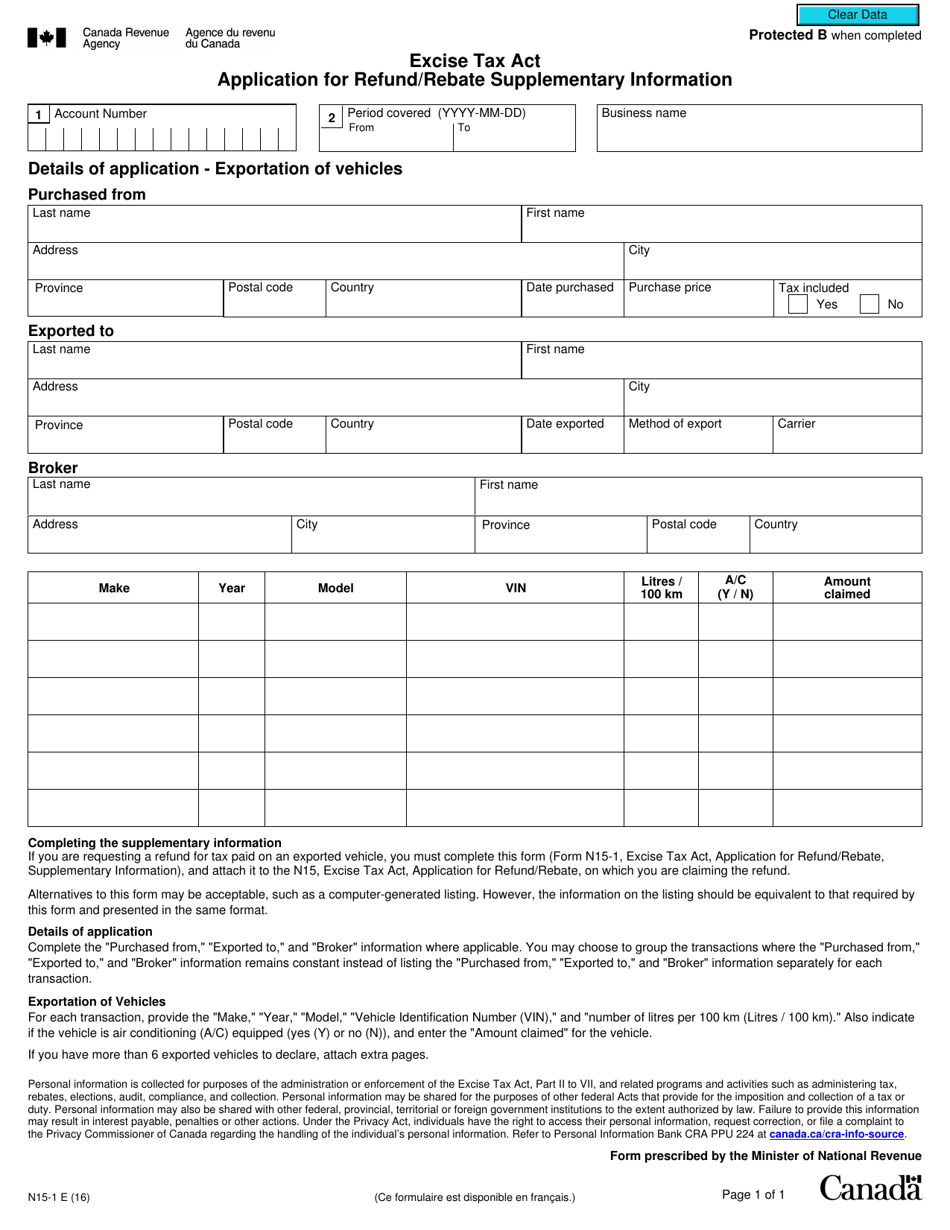 Form N15-1 - Fill Out, Sign Online and Download Fillable PDF, Canada | Templateroller