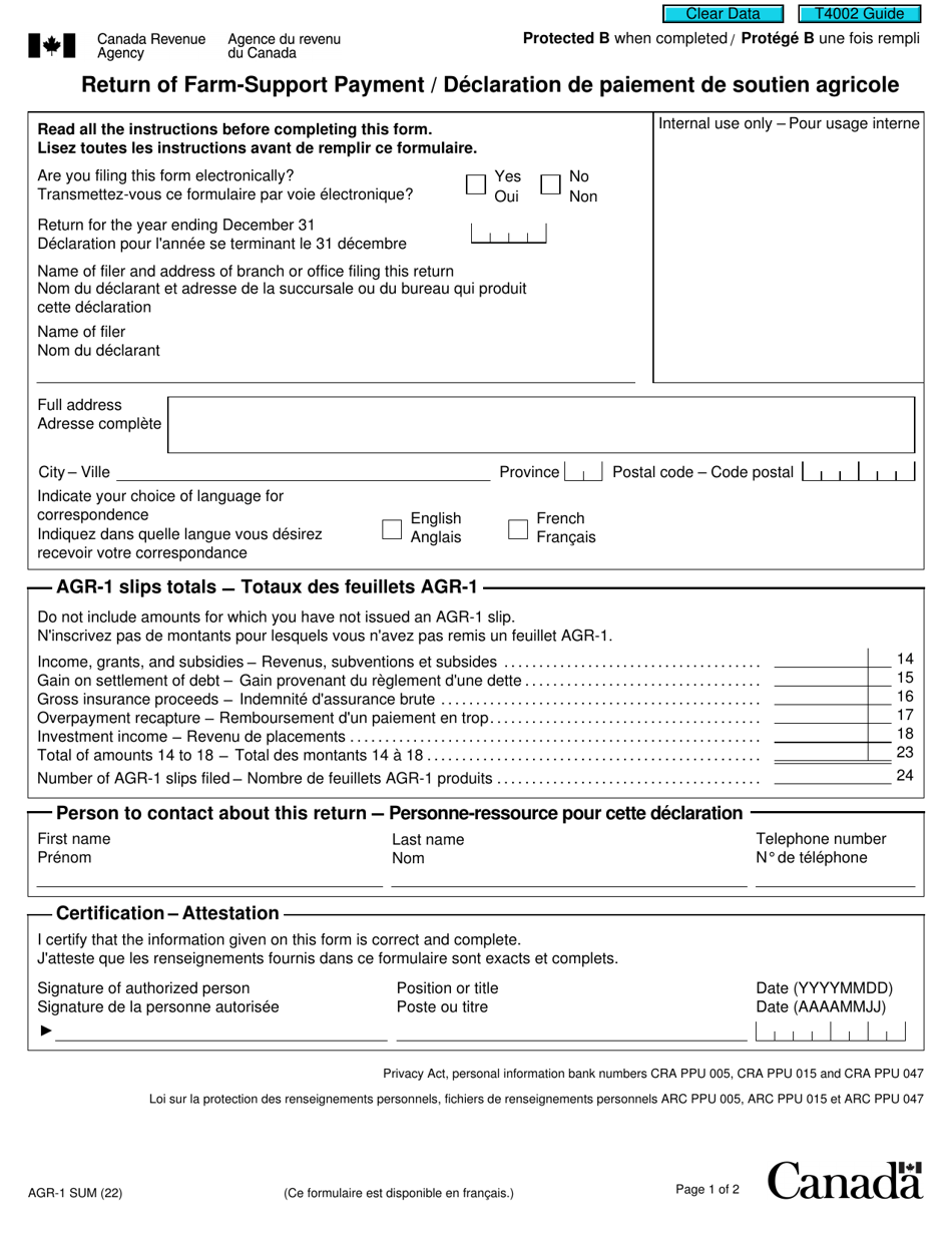 Form AGR-1 SUM - Fill Out, Sign Online and Download Fillable PDF ...