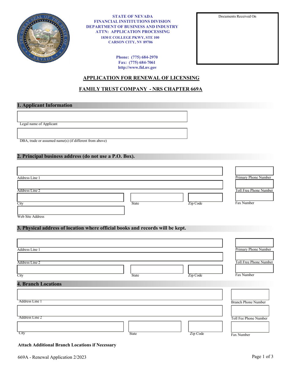 Nevada Application for Renewal of Licensing Family Trust Company - Nrs ...