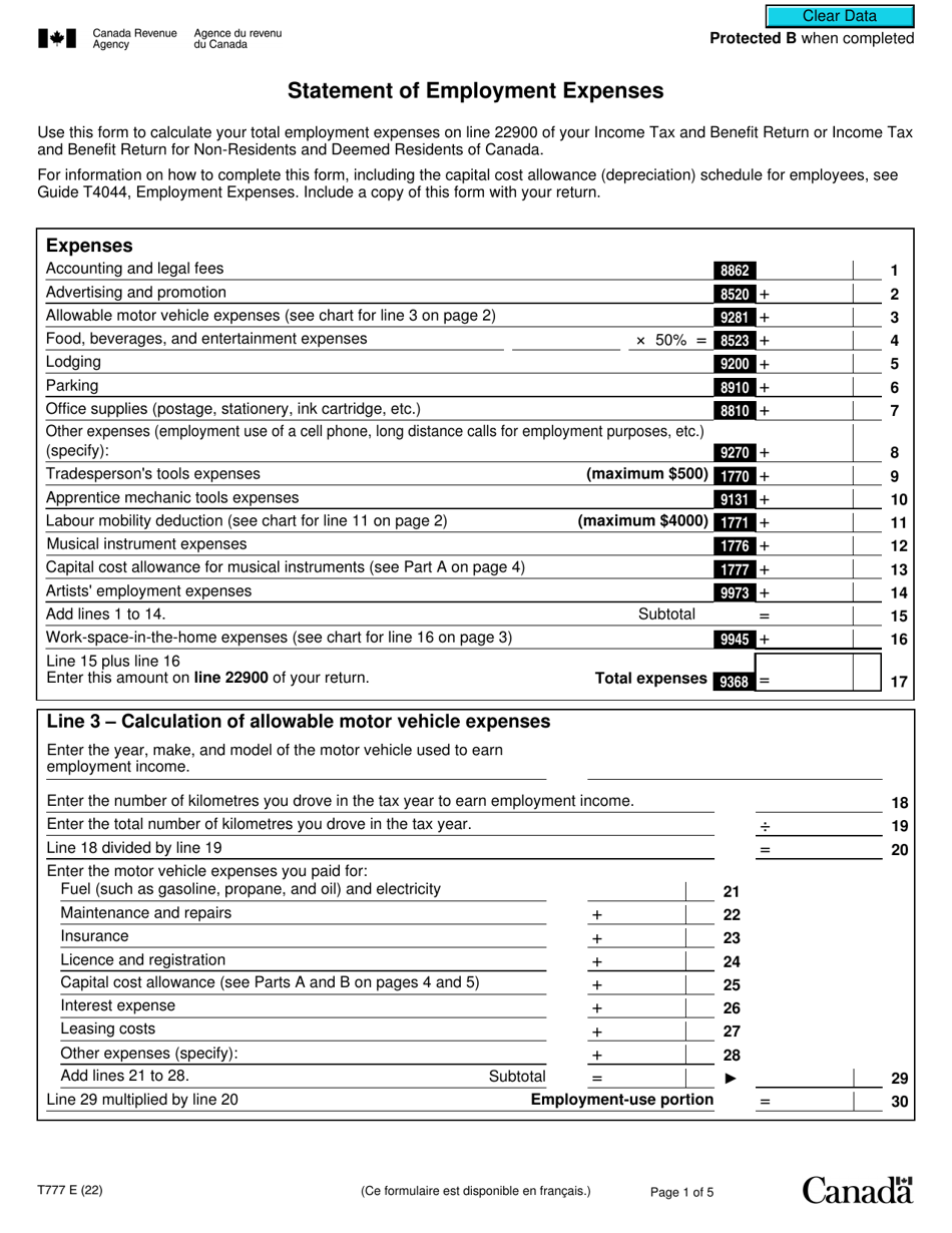 Form T777 - Fill Out, Sign Online and Download Fillable PDF, Canada ...