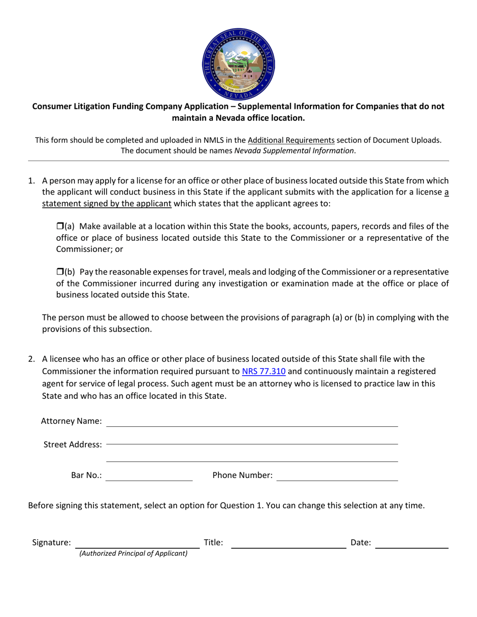 Nevada Consumer Litigation Funding Company Application - 604c ...