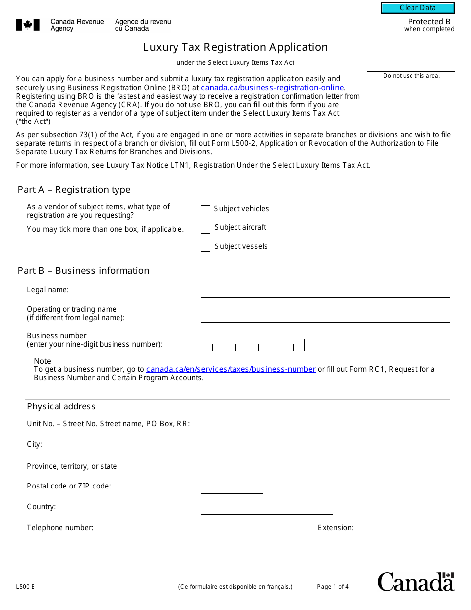 Form L500 - Fill Out, Sign Online and Download Fillable PDF, Canada ...