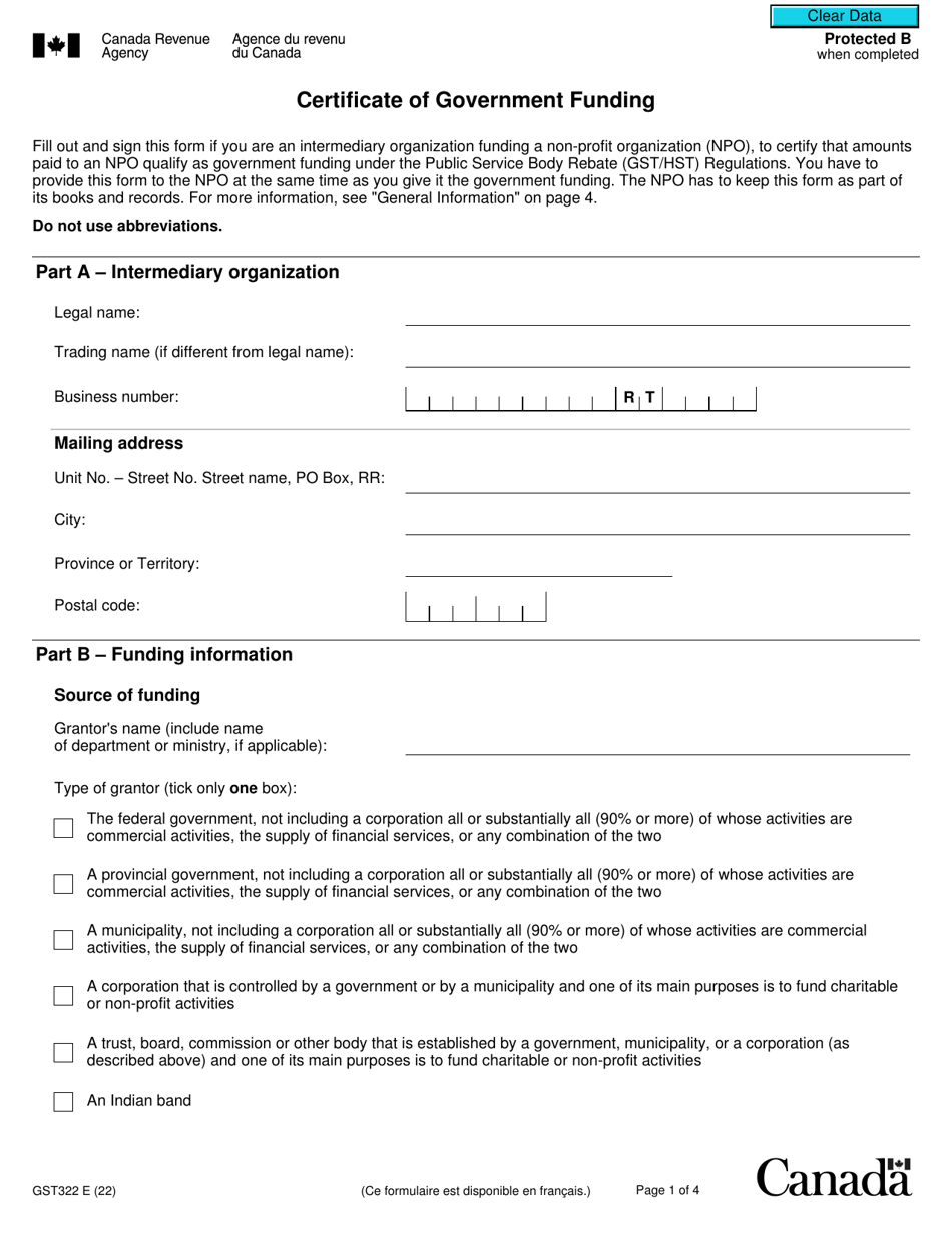Form GST322 Download Fillable PDF or Fill Online Certificate of ...