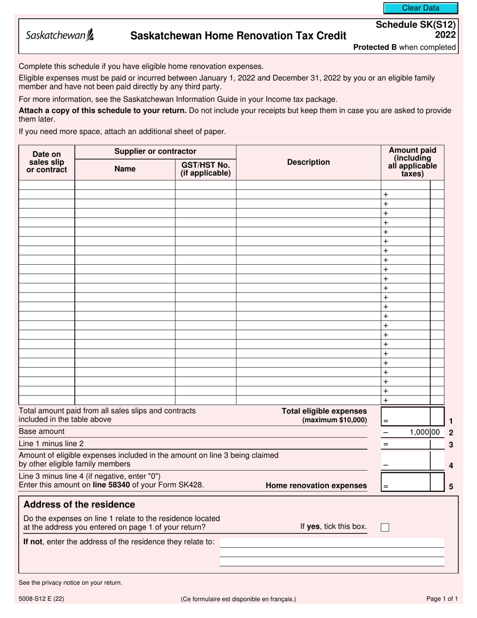 Form 5008 S12 Schedule SK S12 2022 Fill Out Sign Online And