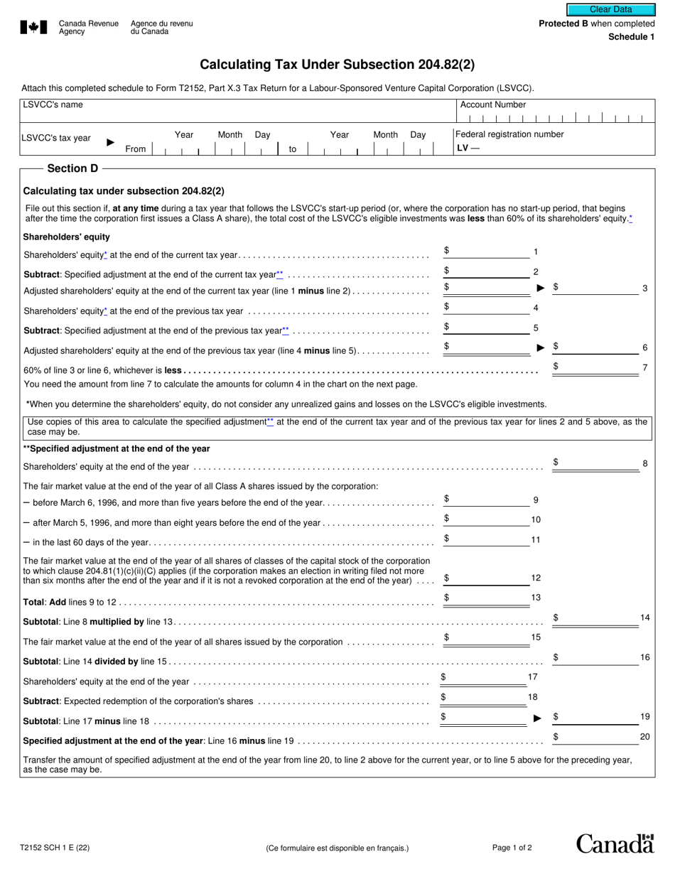 Form T2152 Schedule 1 - Fill Out, Sign Online and Download Fillable PDF ...