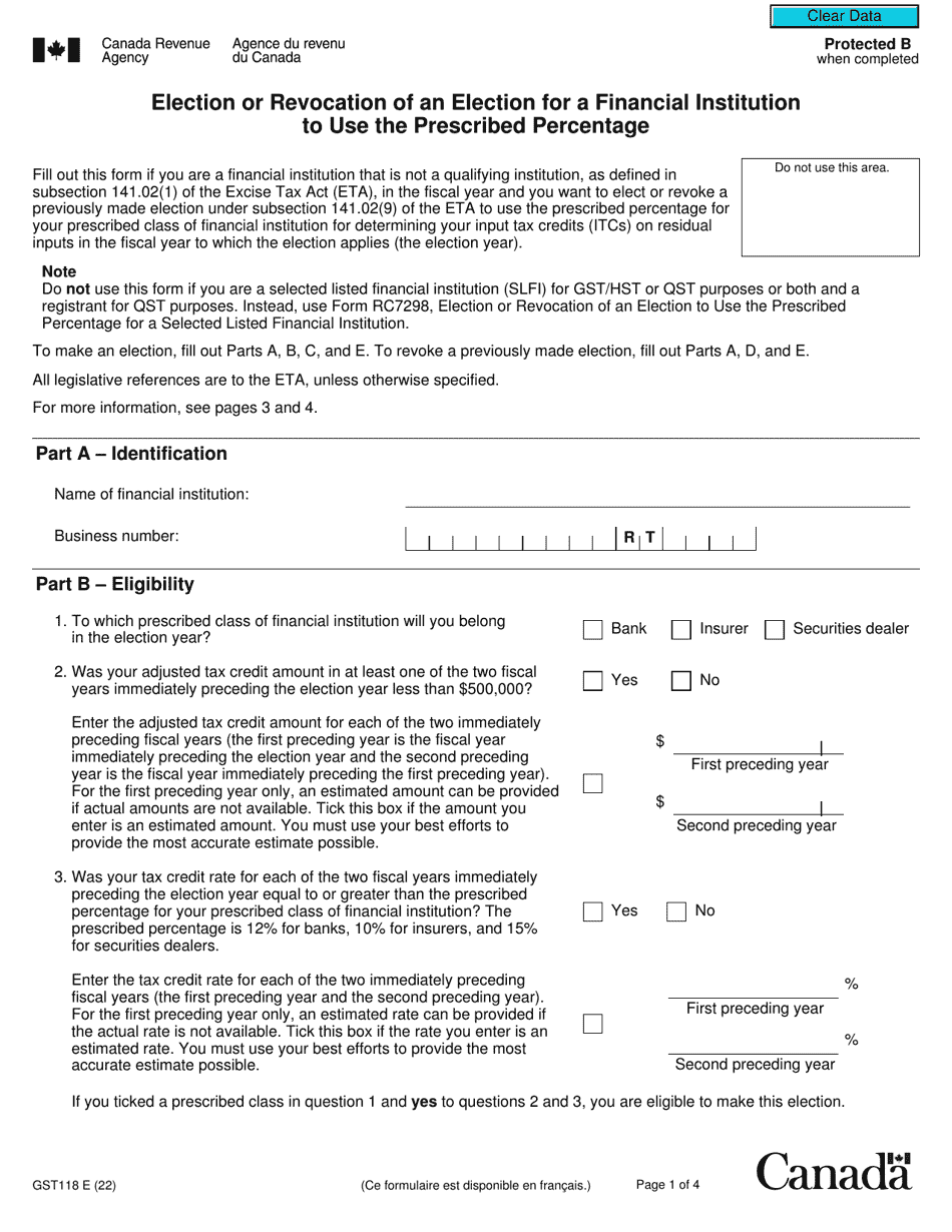 Form GST118 Download Fillable PDF or Fill Online Election or Revocation ...