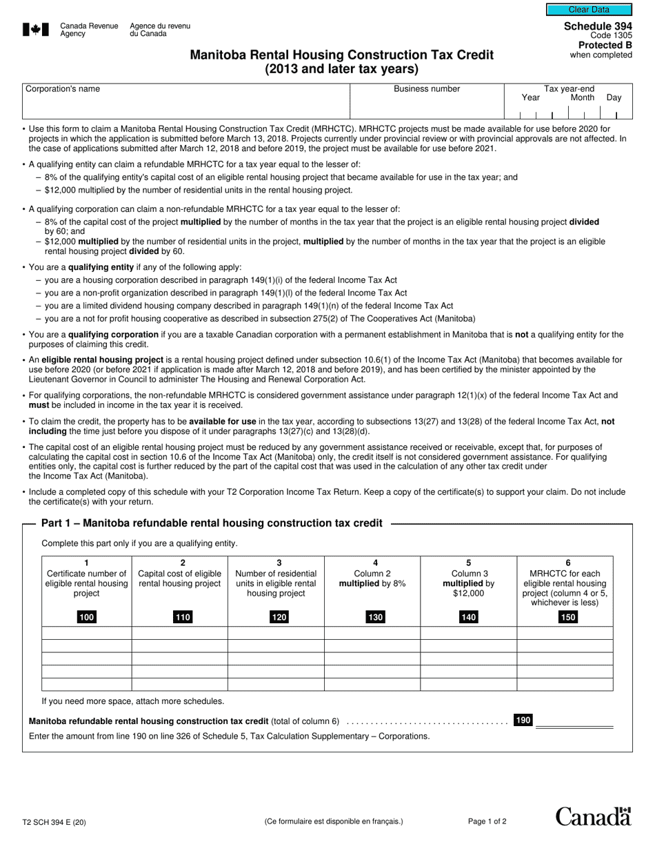 Form T2 Schedule 394 Download Fillable PDF or Fill Online Manitoba ...