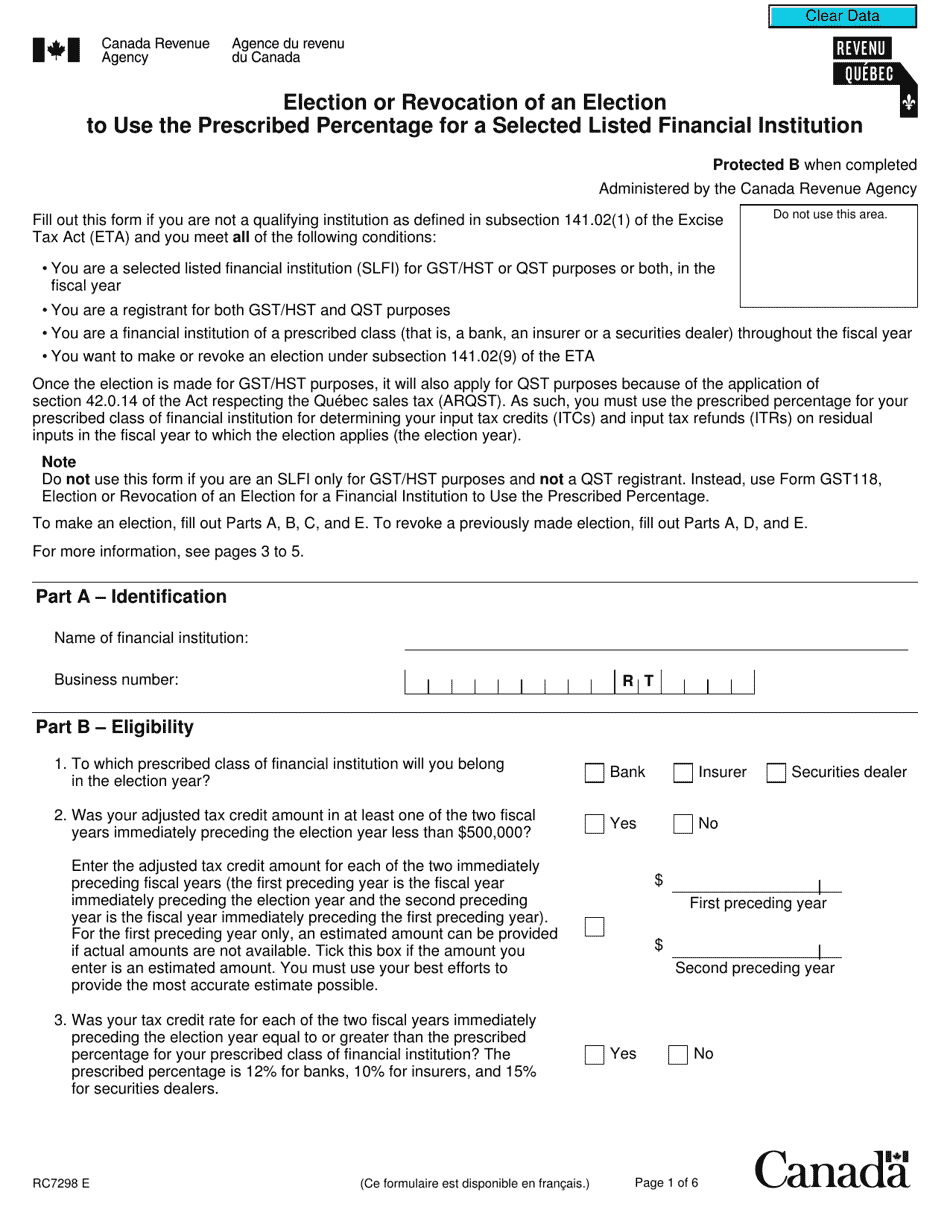 Form RC7298 - Fill Out, Sign Online and Download Fillable PDF, Canada ...