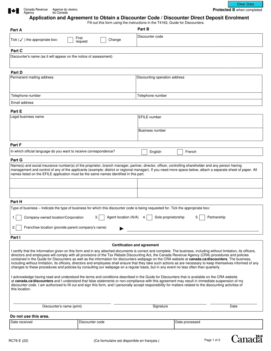 Form RC76 - Fill Out, Sign Online and Download Fillable PDF, Canada ...