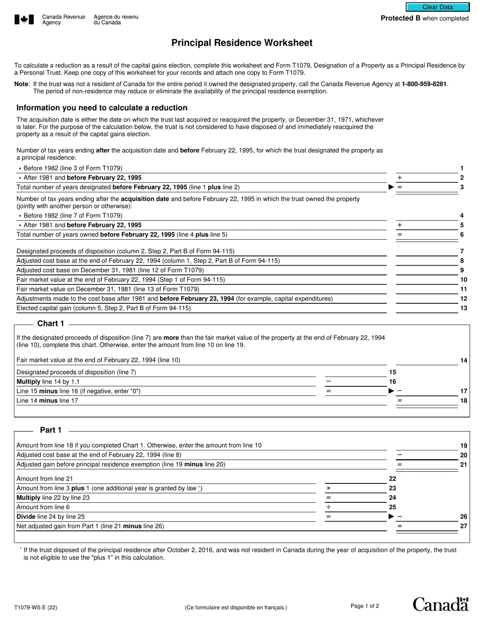 Form T1079-WS Download Fillable PDF or Fill Online Principal Residence ...