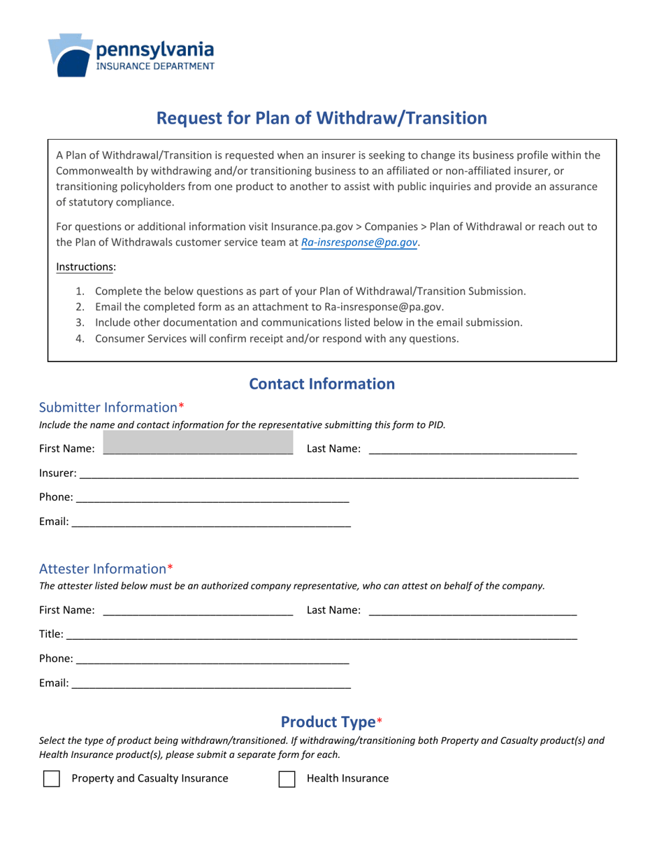 Pennsylvania Request for Plan of Withdraw/Transition - Fill Out, Sign ...