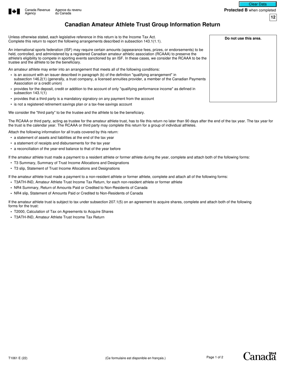 Form T1061 - Fill Out, Sign Online and Download Fillable PDF, Canada ...