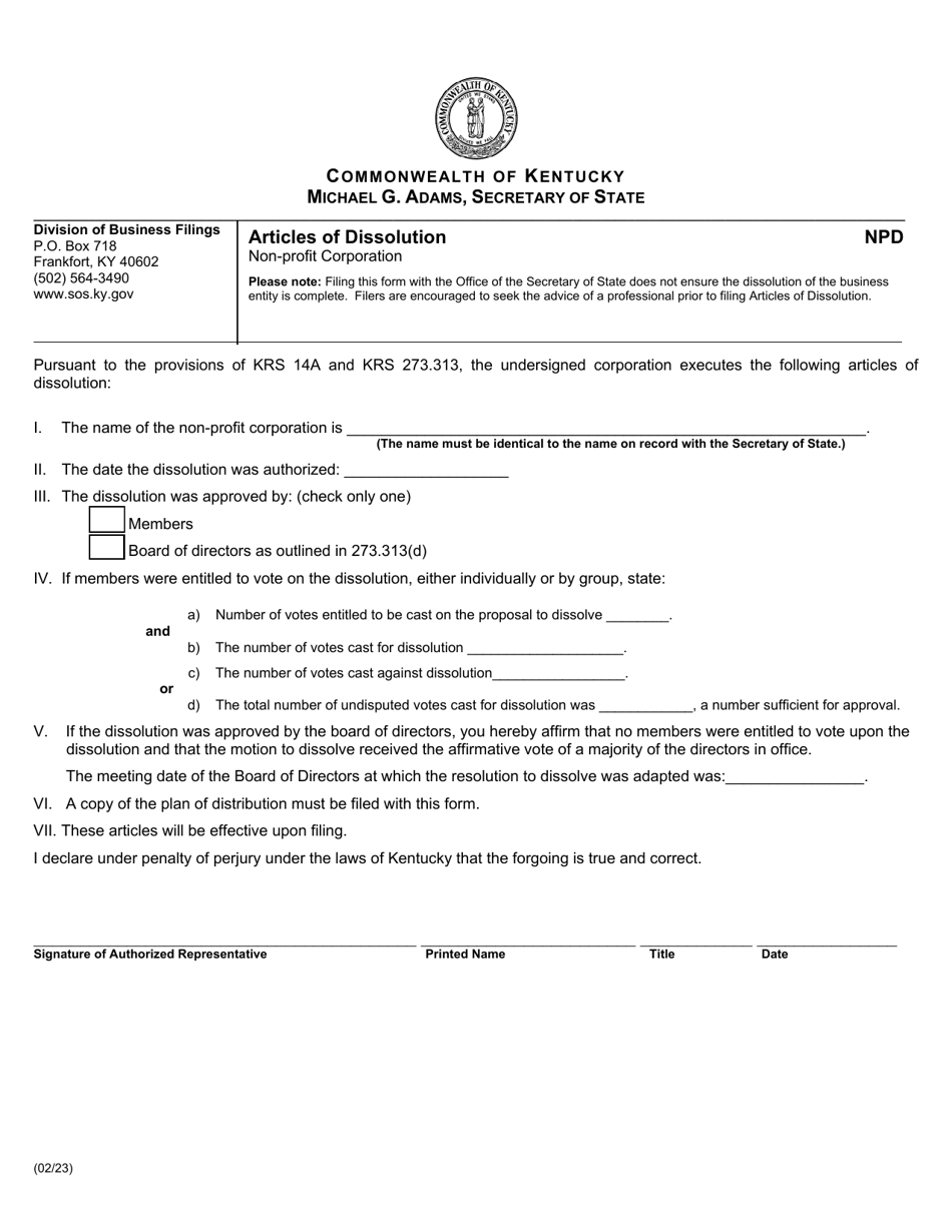 Form NPD - Fill Out, Sign Online and Download Fillable PDF, Kentucky ...