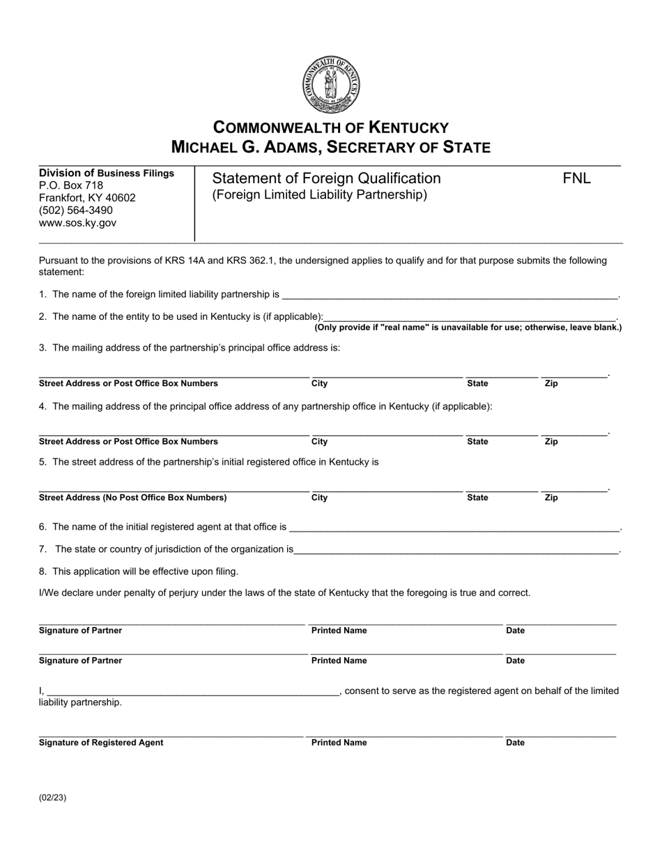 Form FNL Download Fillable PDF or Fill Online Statement of Foreign ...