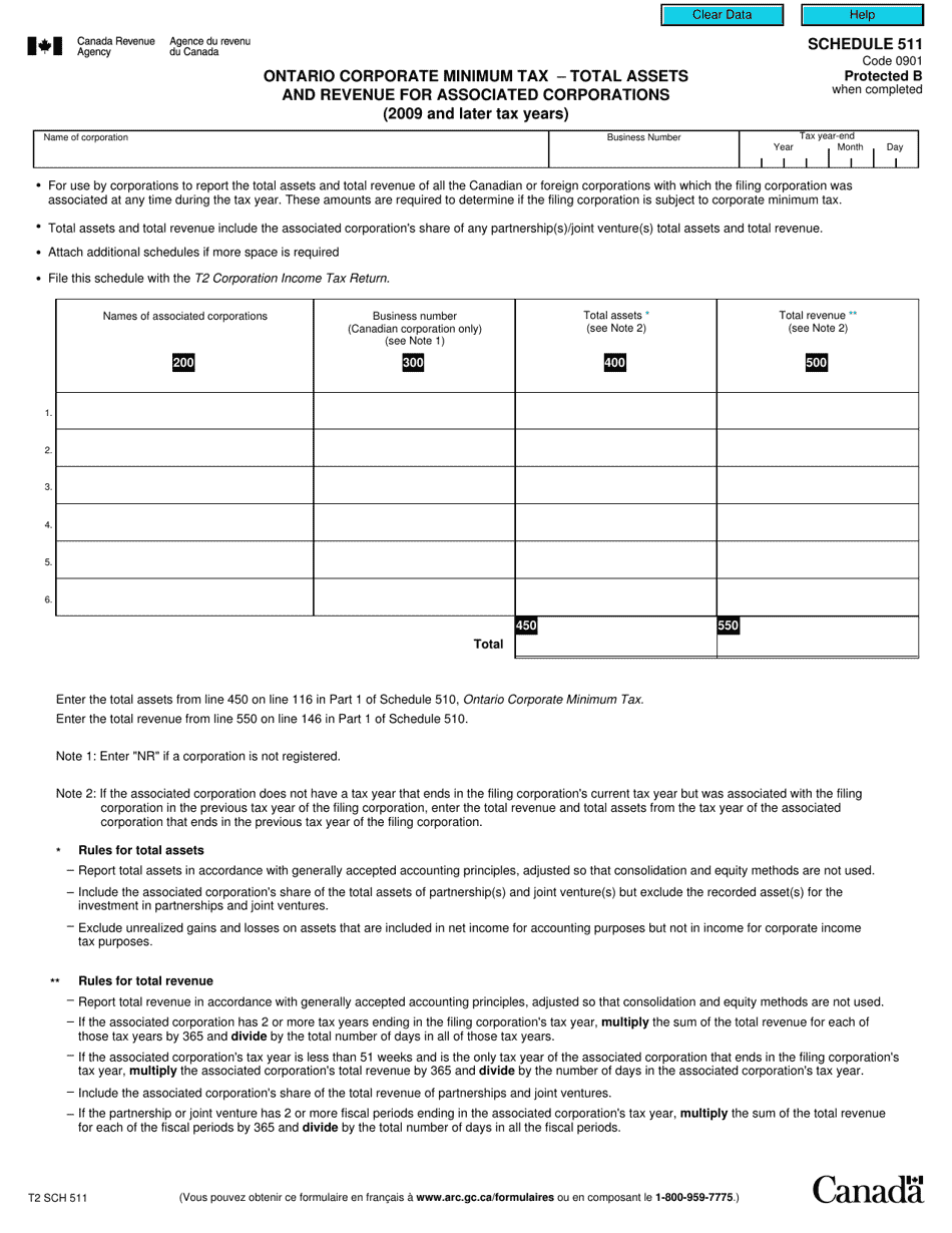 Form T2 Schedule 511 - Fill Out, Sign Online and Download Fillable PDF, Canada | Templateroller