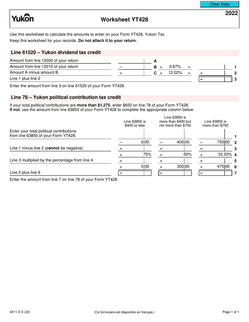 Form 5011-D Worksheet YT428 - 2022 - Fill Out, Sign Online and Download ...
