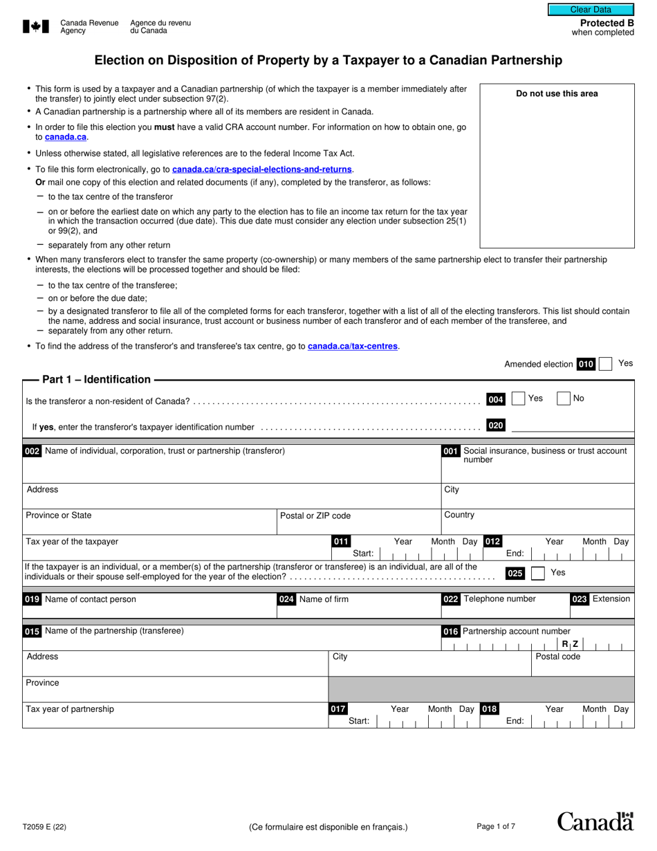 Form T2059 Download Fillable PDF or Fill Online Election on Disposition ...