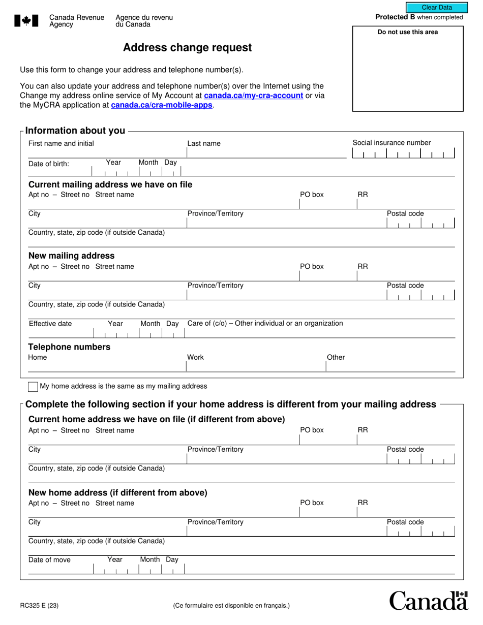 Form RC325 Fill Out Sign Online And Download Fillable PDF Canada