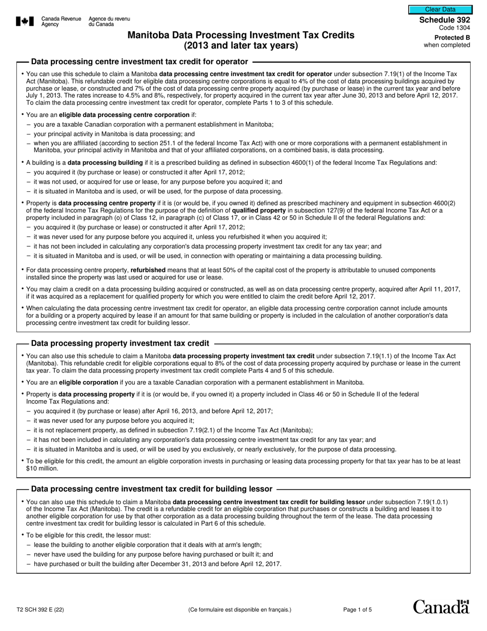 Form T2 Schedule 392 - Fill Out, Sign Online and Download Fillable PDF ...