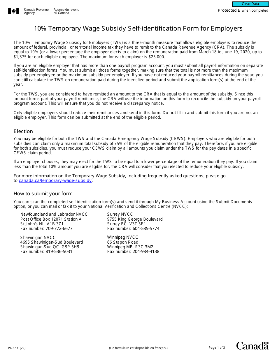 Form PD27 - Fill Out, Sign Online and Download Fillable PDF, Canada ...