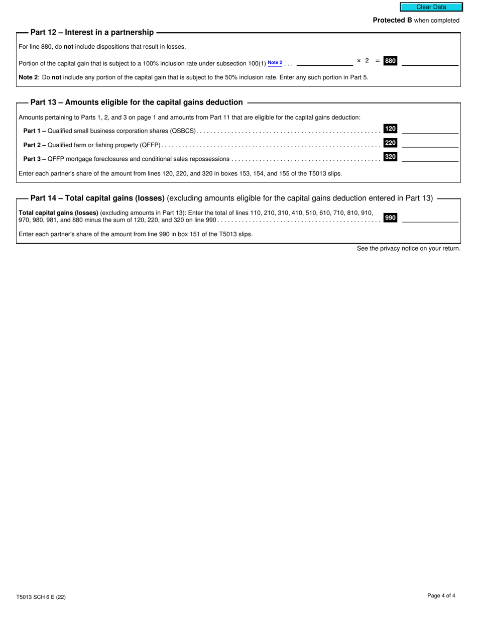 Form T5013 Schedule 6 Download Fillable PDF or Fill Online Summary of Dispositions of Capital ...