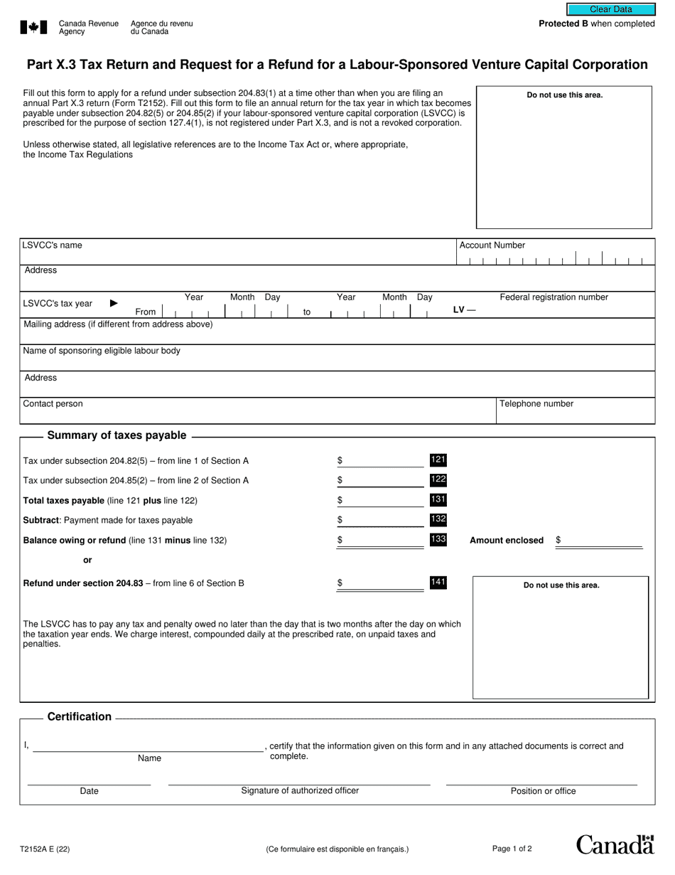 Form T2152A Download Fillable PDF or Fill Online Part X.3 Tax Return ...