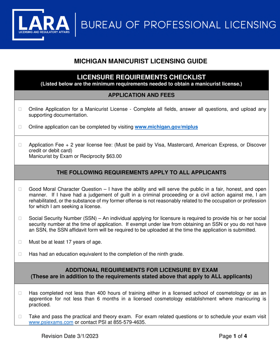 Michigan Manicurist Licensing Guide - Licensure Requirements Checklist ...