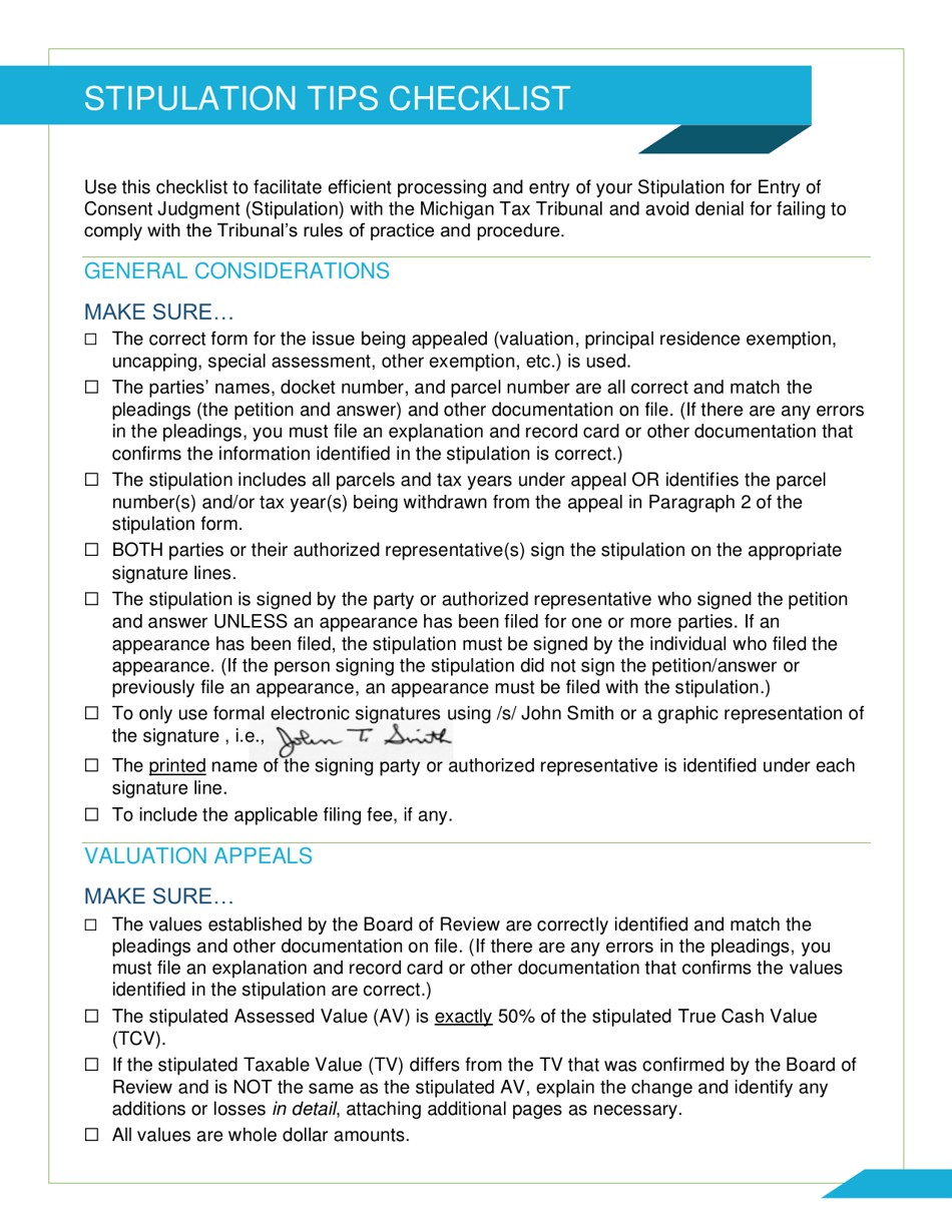 Michigan Stipulation Tips Checklist - Fill Out, Sign Online and ...