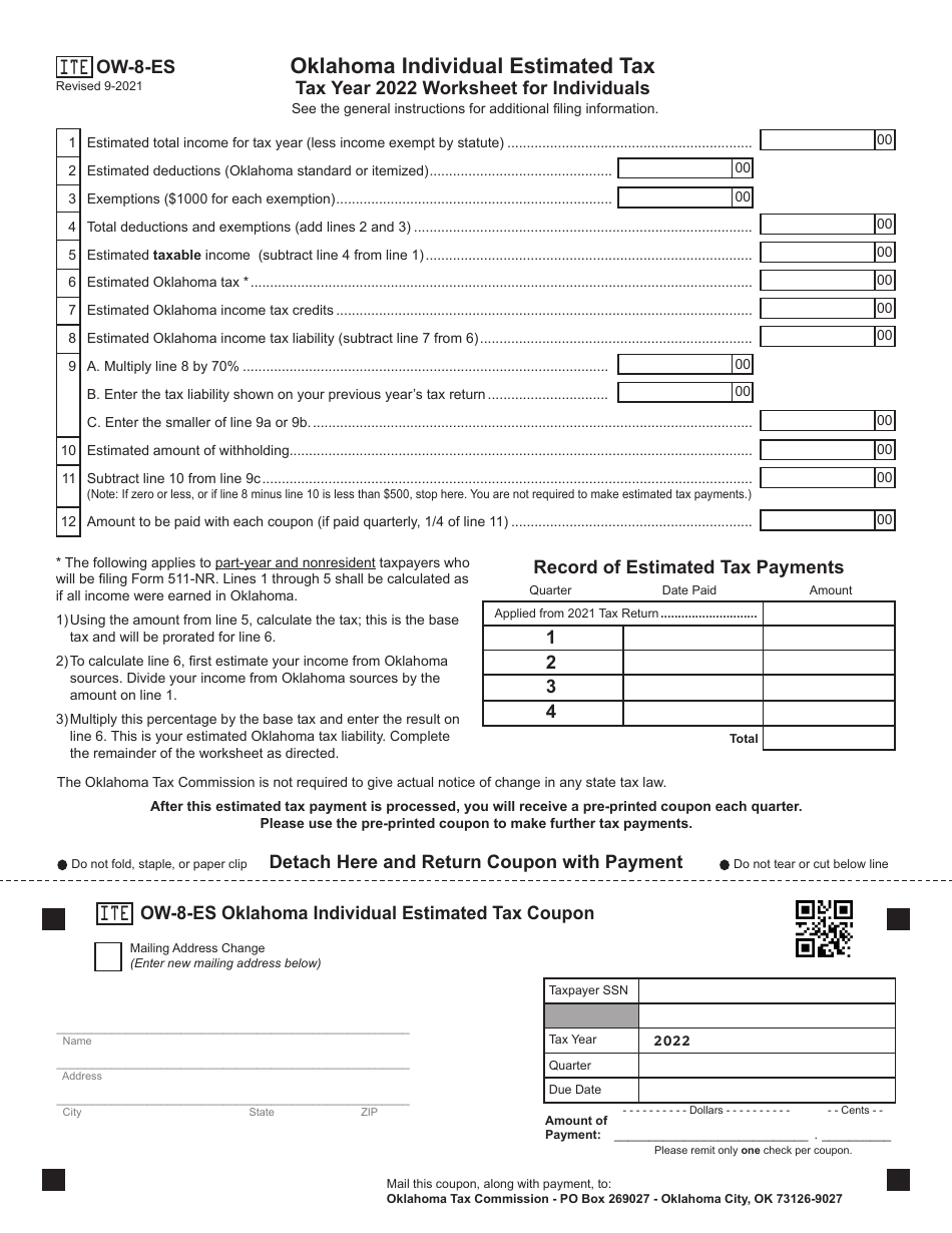 Form OW-8-ES Download Fillable PDF or Fill Online Oklahoma Individual ...
