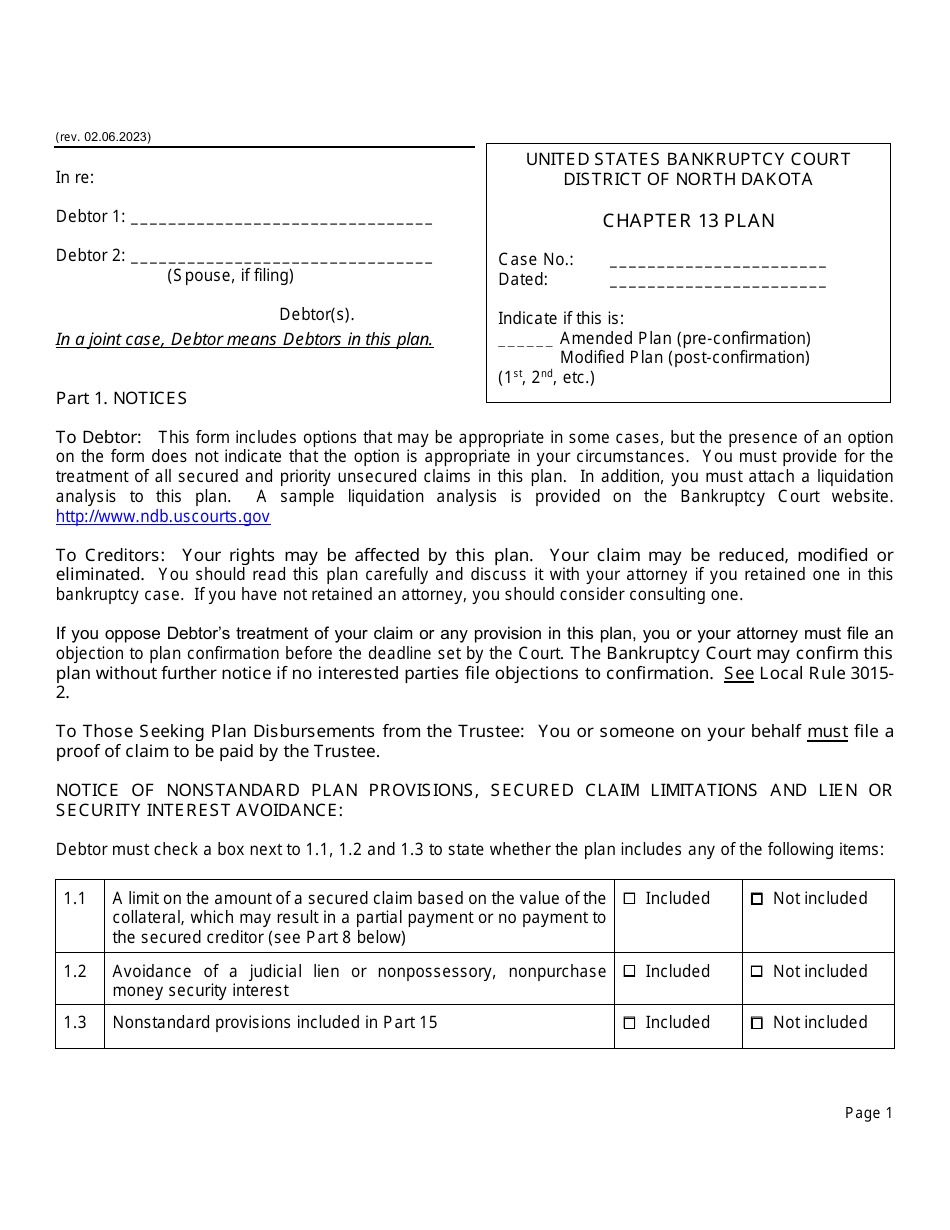 North Dakota Chapter 13 Plan Download Fillable PDF 2018 — 2024 ...