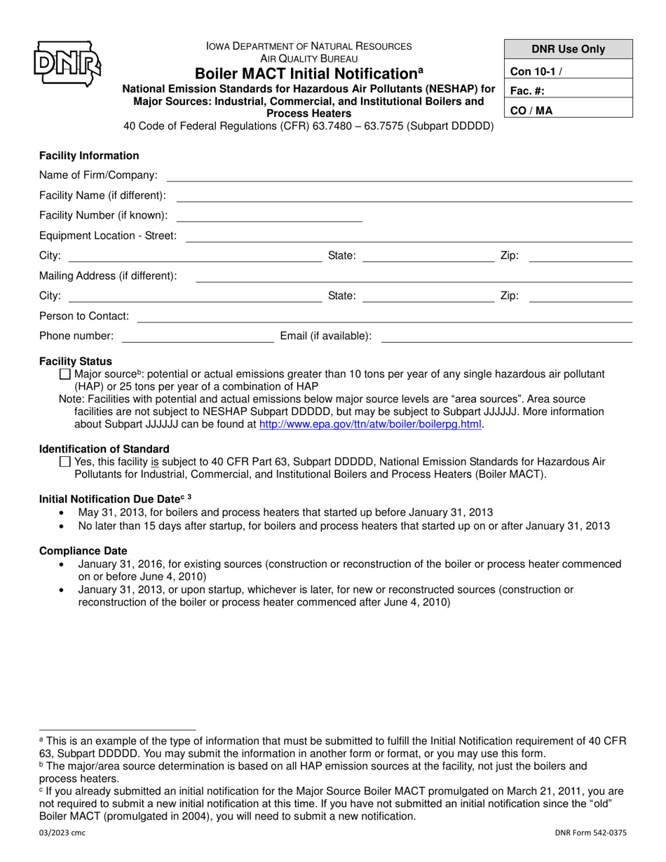 DNR Form 542-0375 Download Fillable PDF or Fill Online Boiler Mact ...