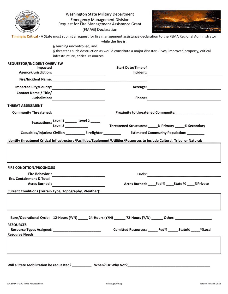 Washington Request for Fire Management Assistance Grant (Fmag) Declaration - Fill Out, Sign ...