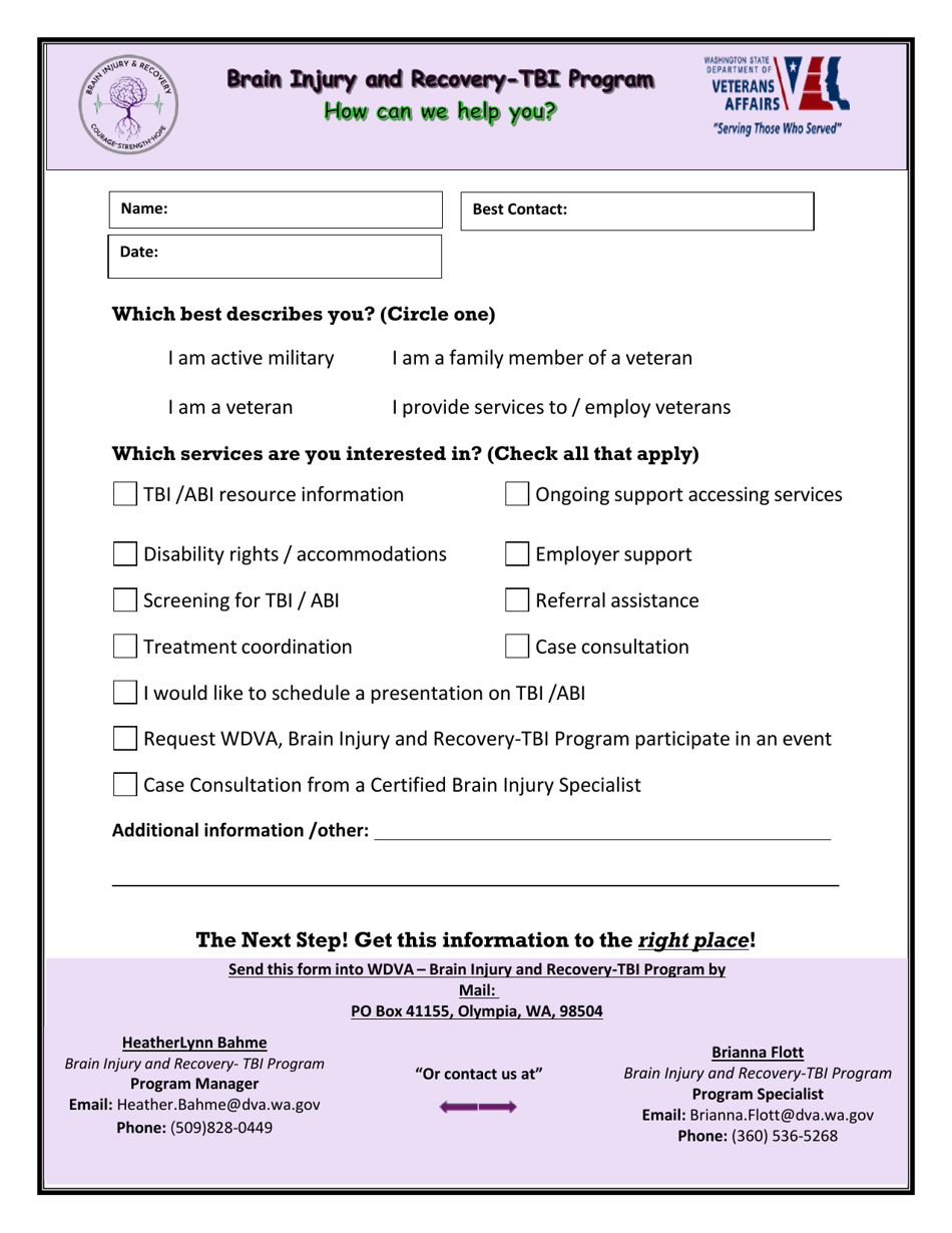 Washington Brain Injury and Recovery - Tbi Program Contact Sheet - Fill ...