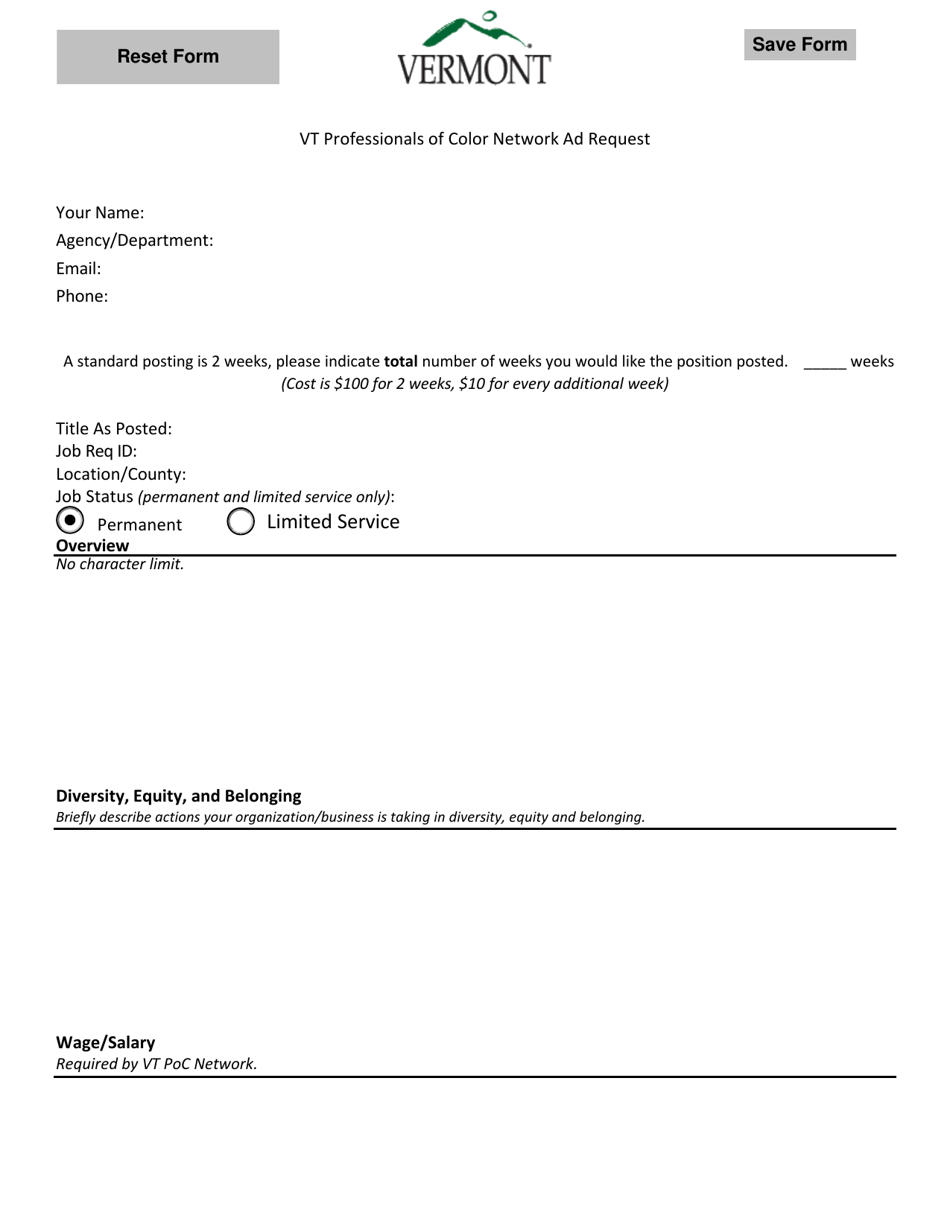 Vermont Vt Professionals of Color Network Ad Request - Fill Out, Sign Online and Download PDF ...