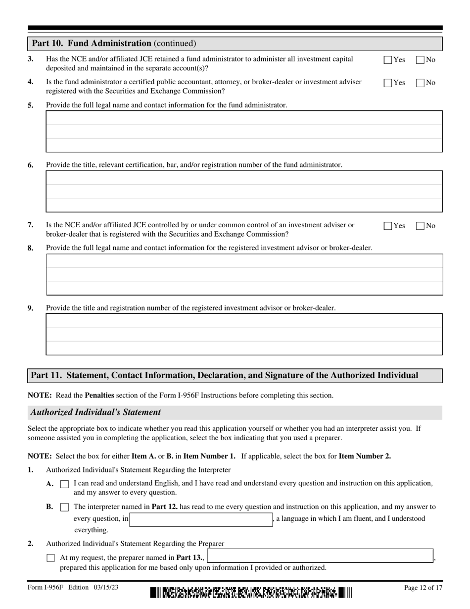USCIS Form I-956F - Fill Out, Sign Online and Download Fillable PDF | Templateroller