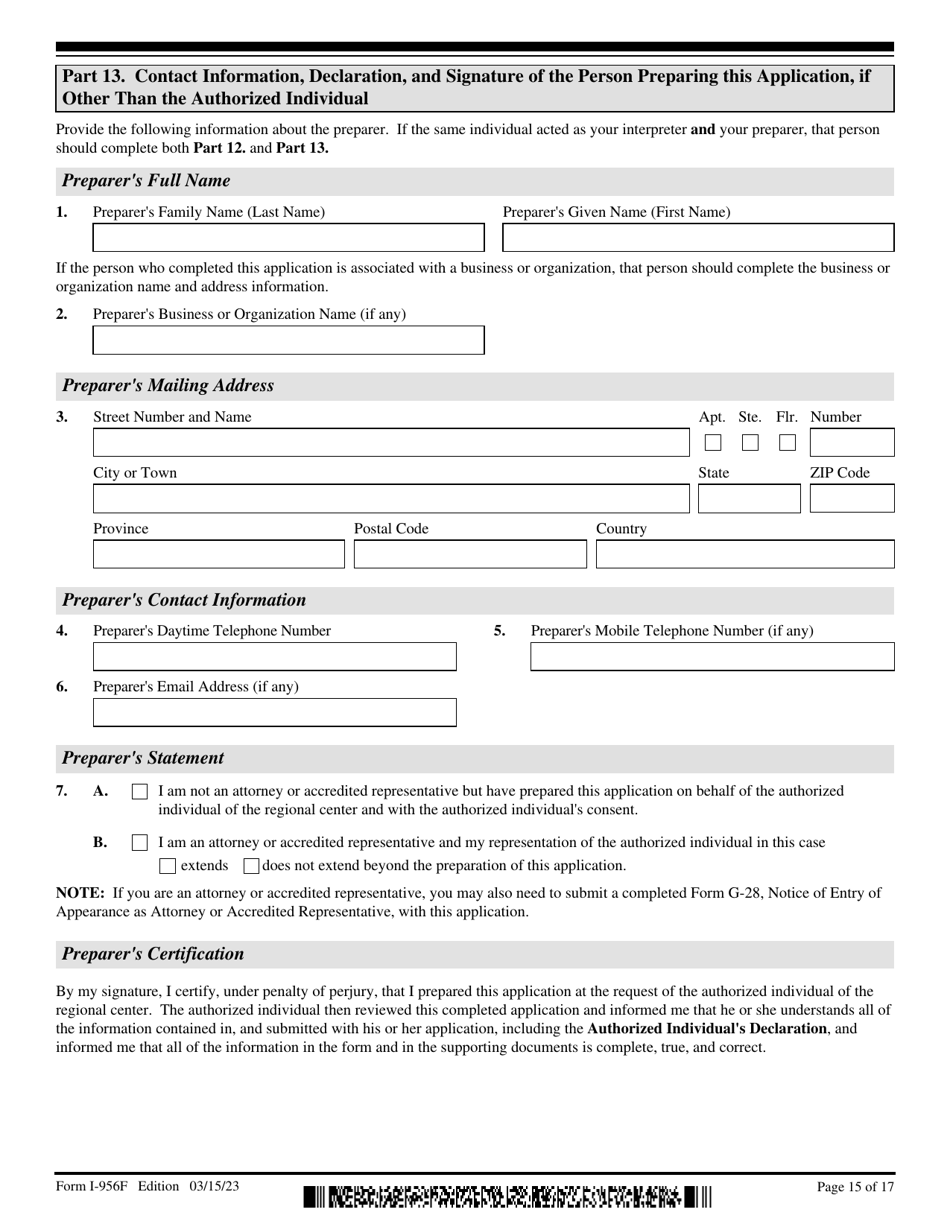 USCIS Form I-956F - Fill Out, Sign Online and Download Fillable PDF | Templateroller