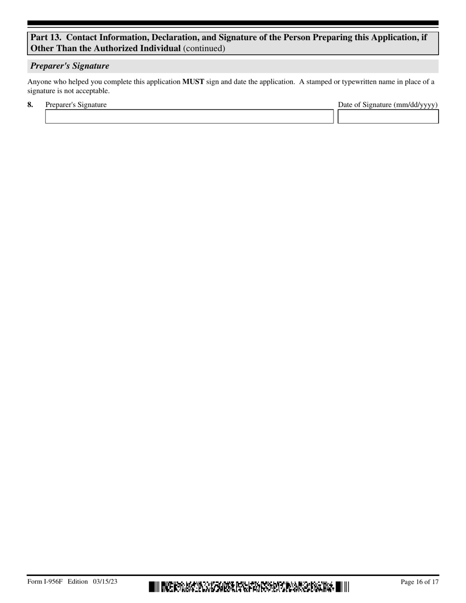 USCIS Form I-956F - Fill Out, Sign Online and Download Fillable PDF | Templateroller