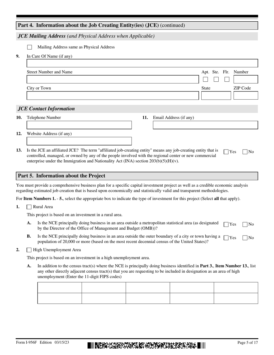 USCIS Form I-956F Download Fillable PDF or Fill Online Application for Approval of an Investment ...
