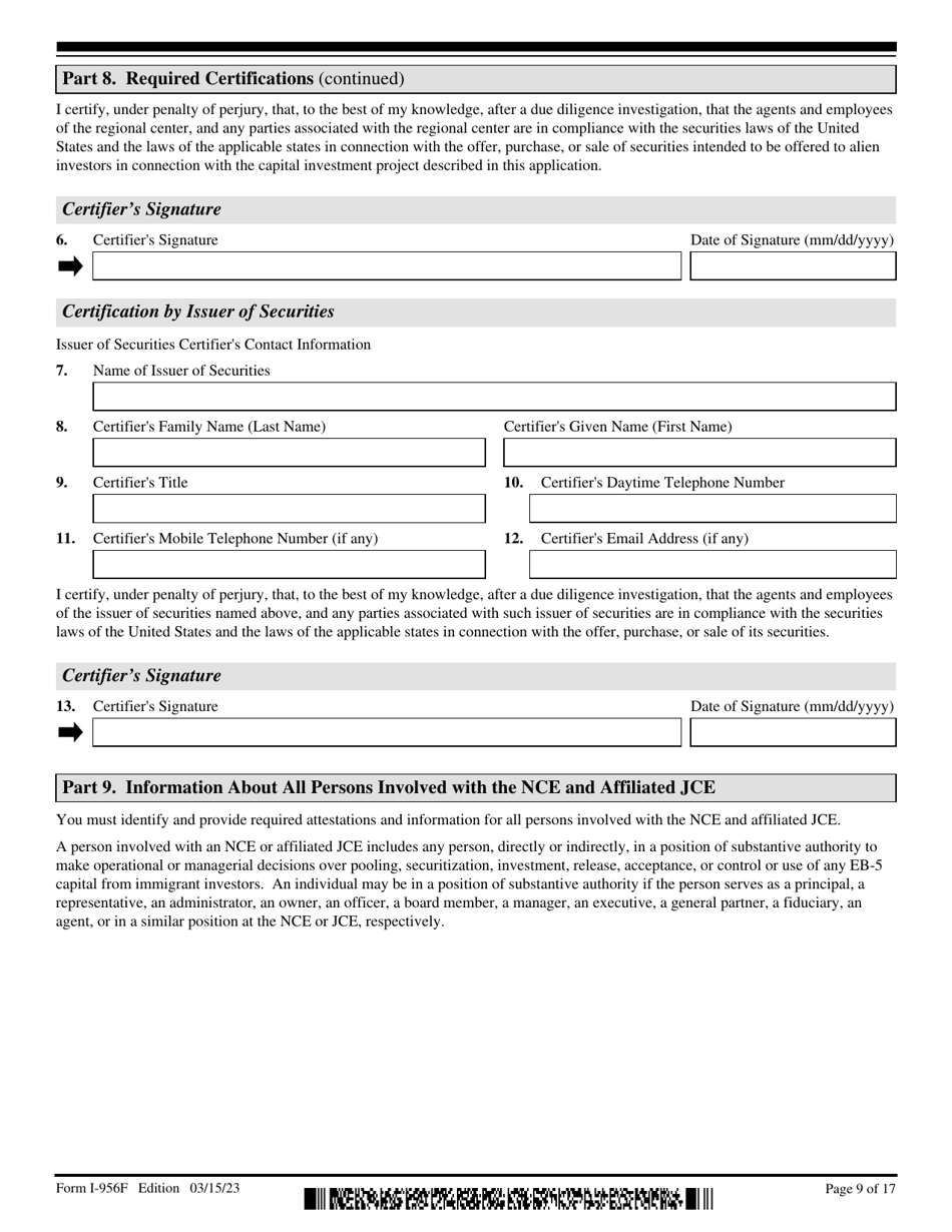 USCIS Form I-956F - Fill Out, Sign Online and Download Fillable PDF | Templateroller