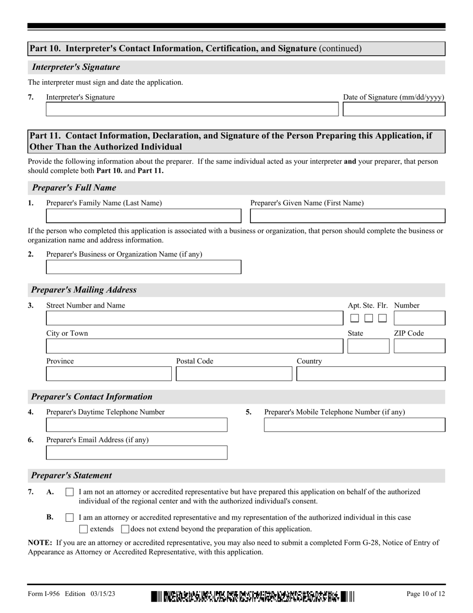 USCIS Form I-956 Download Fillable PDF or Fill Online Application for Regional Center ...