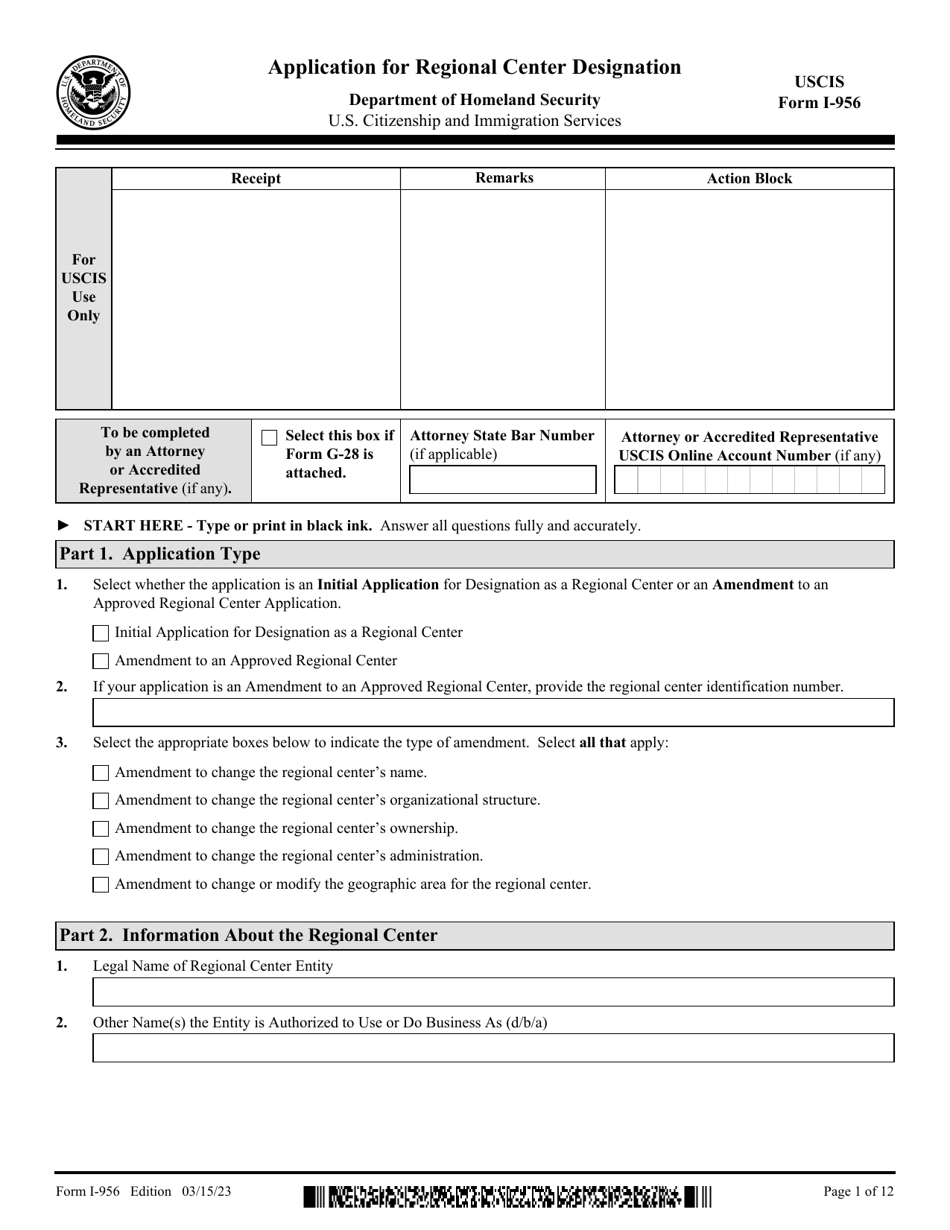 USCIS Form I-956 Download Fillable PDF or Fill Online Application for ...