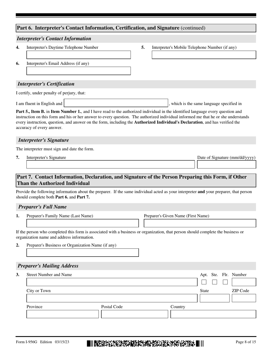 USCIS Form I-956G - Fill Out, Sign Online and Download Fillable PDF | Templateroller