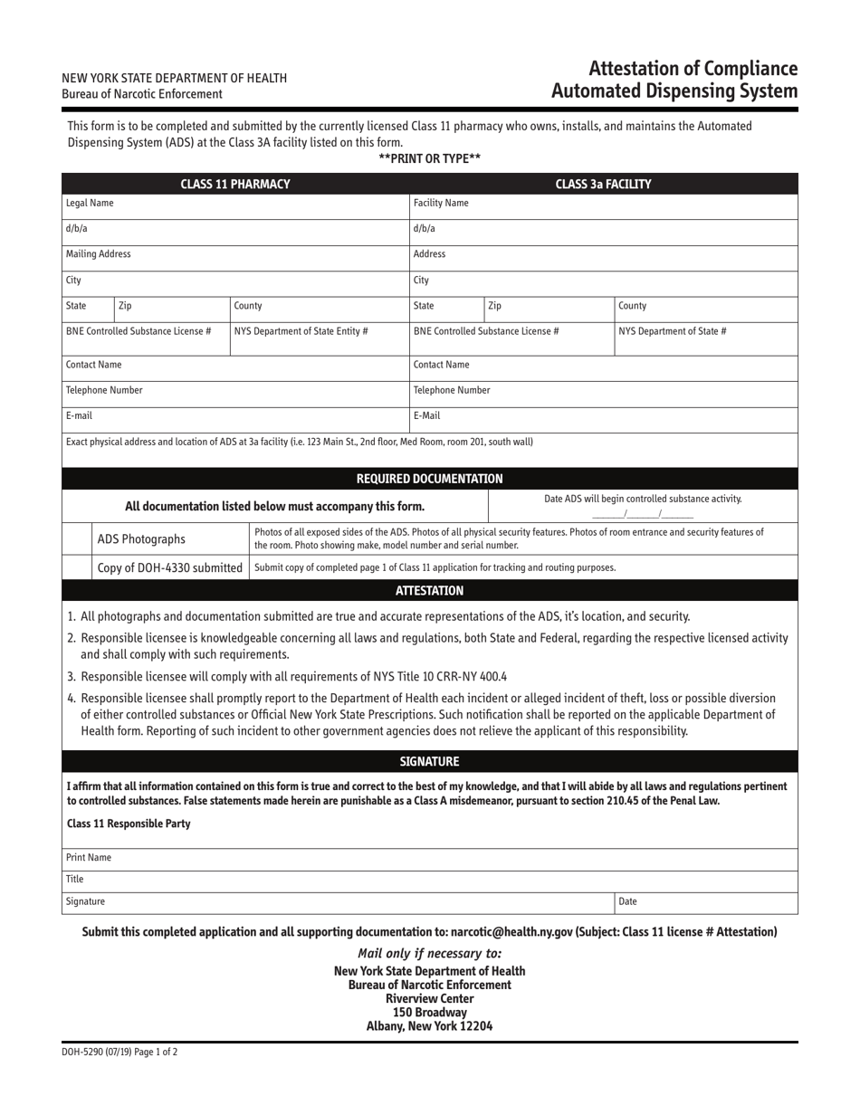 Form DOH5290 - Fill Out, Sign Online and Download Fillable PDF, New ...