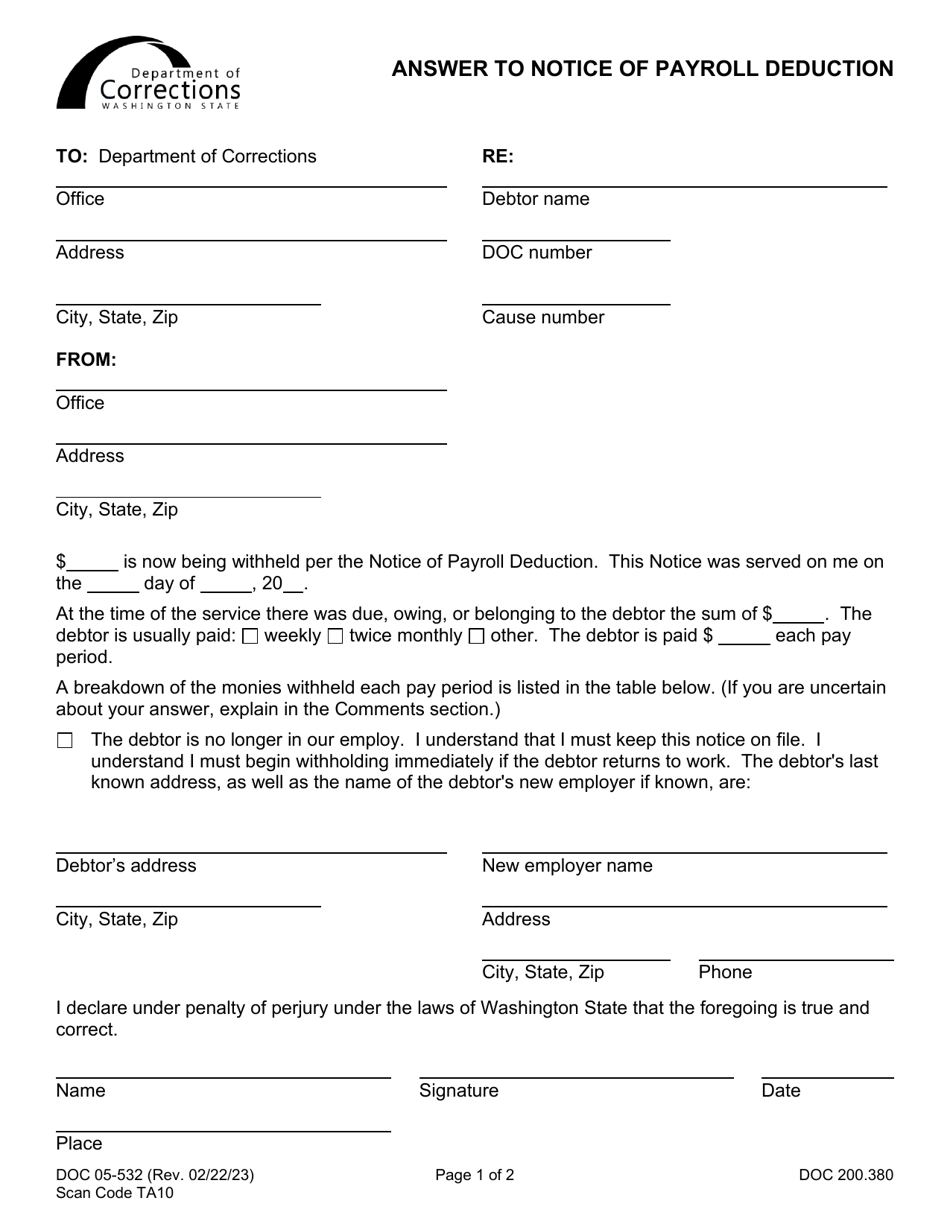Form DOC05-532 Download Printable PDF or Fill Online Answer to Notice ...