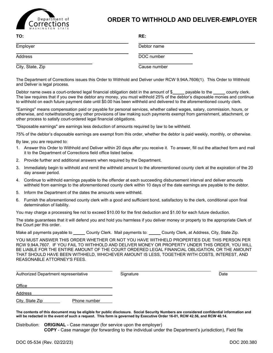 Form DOC05-534 Download Printable PDF or Fill Online Order to Withhold ...