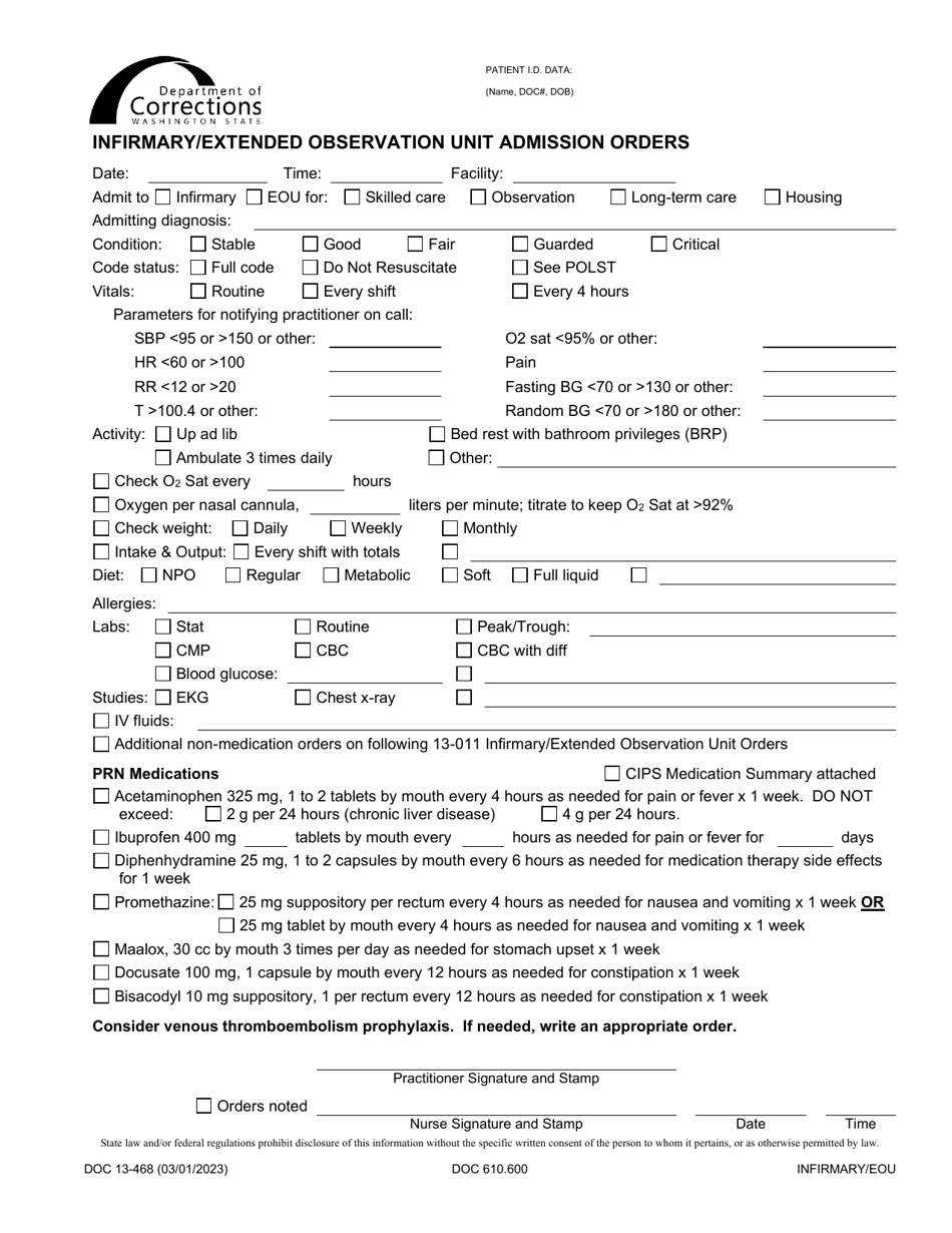 Form DOC13-468 Download Printable PDF or Fill Online Infirmary/Extended ...