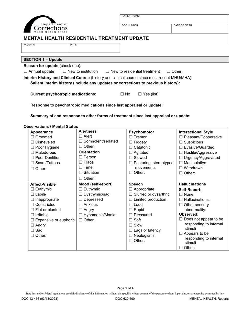 Form DOC13-476 Download Printable PDF or Fill Online Mental Health ...