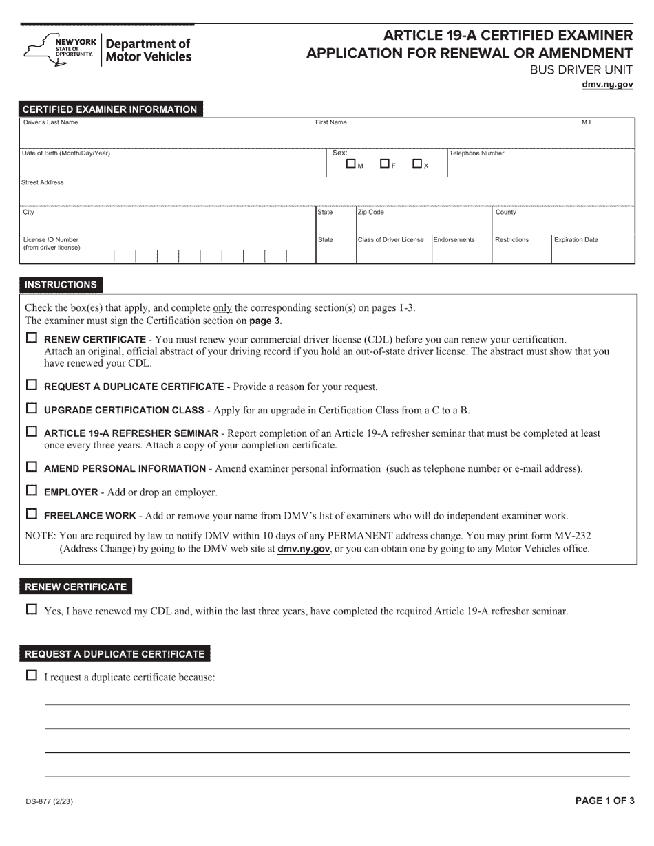 Form DS-877 Download Fillable PDF or Fill Online Article 19-a Certified ...