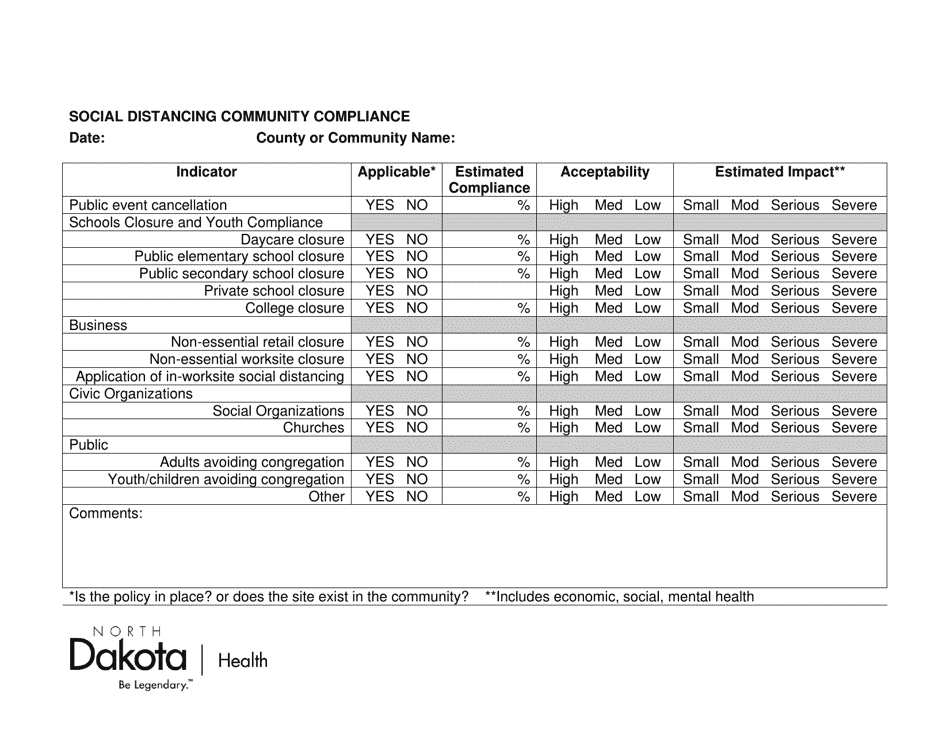 North Dakota Social Distancing Community Compliance - Fill Out, Sign ...