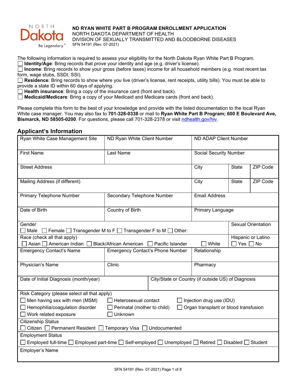 Form SFN54191 - Fill Out, Sign Online and Download Fillable PDF, North ...